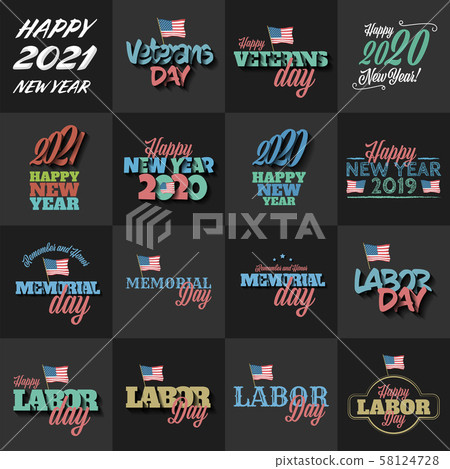 USA holidays sticker set on the black background - Stock Illustration ...