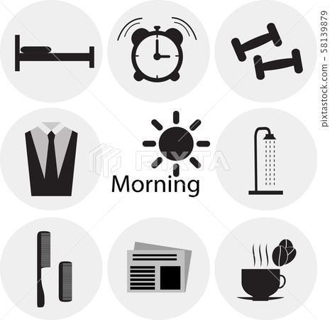 Morning time, morning occupation icons set.... - Stock Illustration ...
