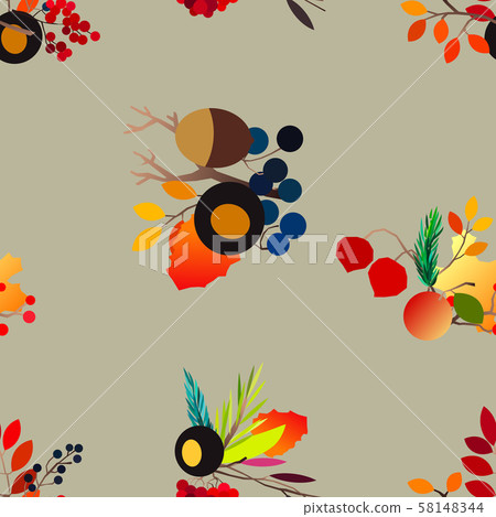 Autumn vector seamless pattern with berries,... - Stock Illustration ...