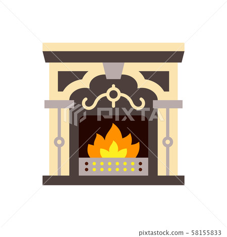 Fireplace fire christmas single color vector icon - Stock Illustration ...