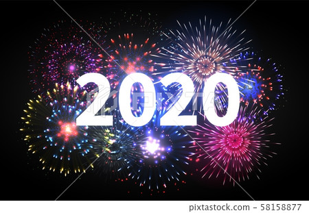 Fireworks explosion. Happy new year 2020 event... - Stock Illustration ...