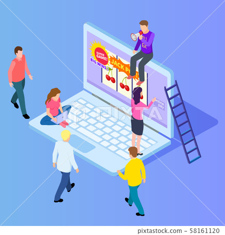 Isometric online gambling, casino, slot machine... - Stock Illustration ...