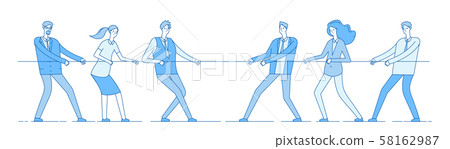 Rope pulling. Team business competition, people... - Stock Illustration ...