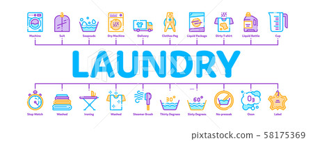 Laundry Service Minimal Infographic Banner Vector - Stock Illustration ...