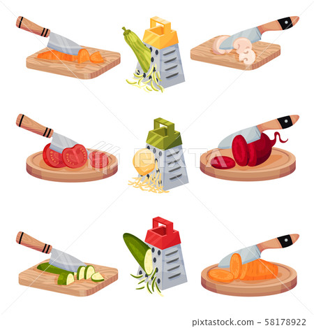 Set Of Images With Vegetables Chopped With A... - Stock Illustration ...