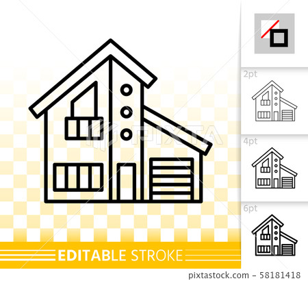 House simple black line home exterior vector icon - Stock Illustration ...