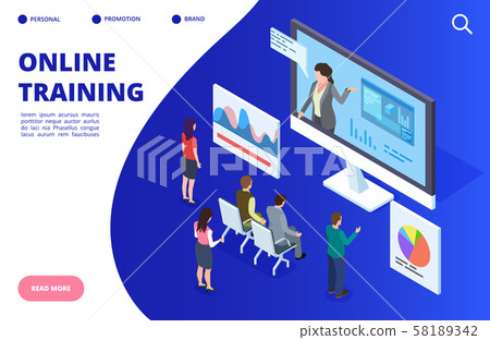 Isometric online video training, webinar vector... - Stock Illustration ...