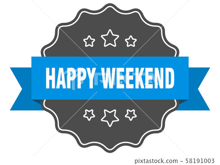 happy weekend blue label. happy weekend isolated - Stock Illustration ...