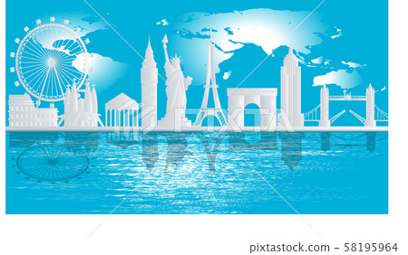 Daytime European landmarks with maps as a... - Stock Illustration ...