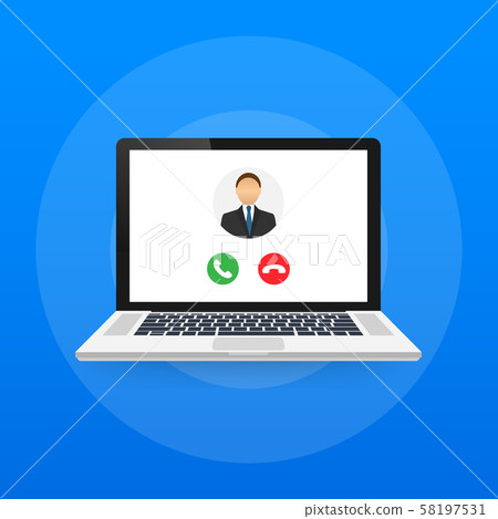 Incoming video call on laptop. Laptop with - Stock Illustration ...