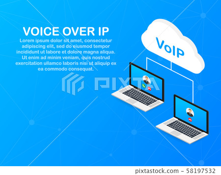 VoIP technology, voice over IP. Internet calling - Stock Illustration ...