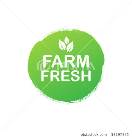 Farm fresh hand drawn logos. Green, brown and - Stock Illustration ...