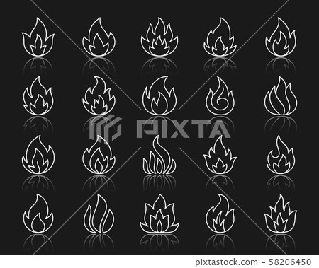 Fire shape simple white line icons vector set - Stock Illustration ...