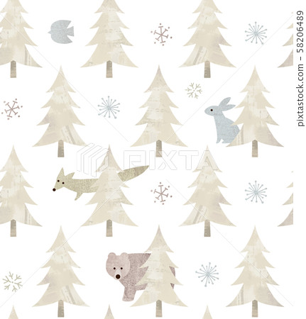 Snow forest and animals seamless pattern - Stock Illustration [58206489 ...