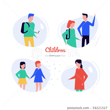 Children - flat design style vector characters set - Stock Illustration ...