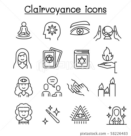 Clairvoyance, fortune teller icon set in thin line - Stock Illustration ...