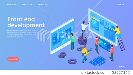 Front end development. Isometric interface... - Stock Illustration ...