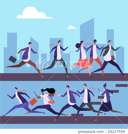 Cartoon men and women run to work vector... - Stock Illustration ...