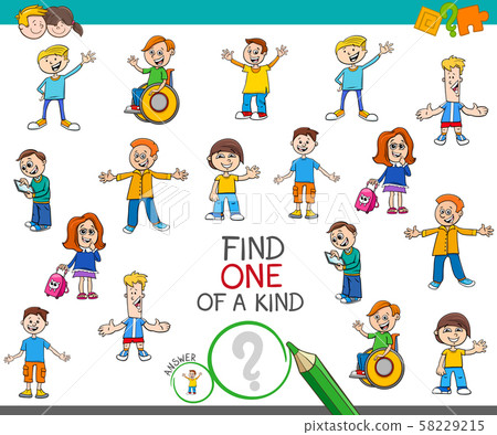 one of a kind game with cartoon children - Stock Illustration [58229215 ...
