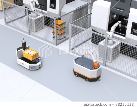 Concept image of a smart factory with AGV... - Stock Illustration ...