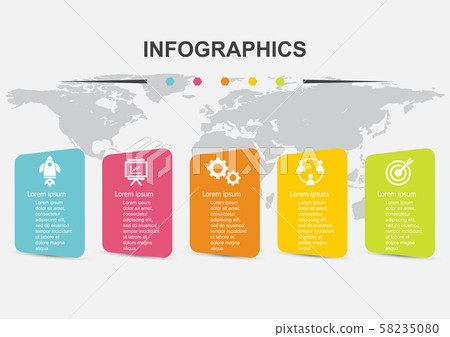 Infographic design template with 5 round - Stock Illustration [58235080 ...