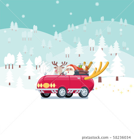 Santa driving car in snowy landscape - Stock Illustration [58236034 ...