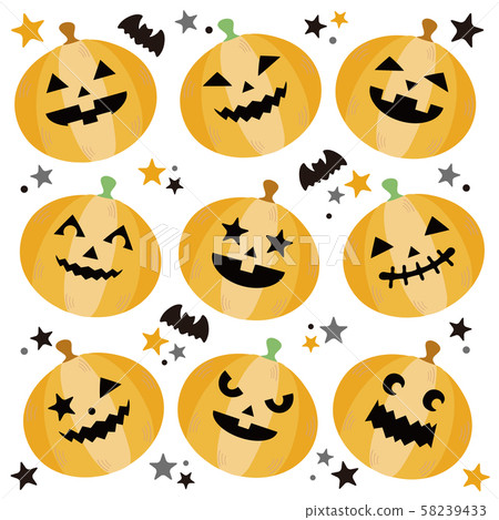 Halloween pumpkin orange face set - Stock Illustration [58239433] - PIXTA
