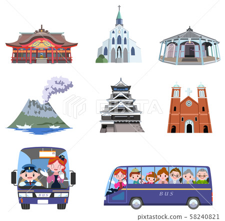 Sightseeing Bus Tour Icon Kyushu - Stock Illustration [58240821] - PIXTA