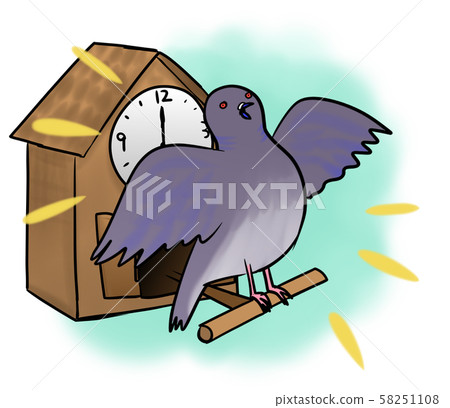 A pigeon that tells the time from a wall clock - Stock Illustration ...