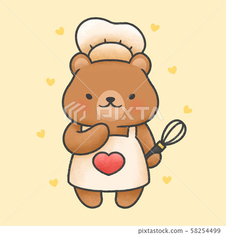 Cute bear cooking cartoon hand drawn style-插圖素材 [58254499] - PIXTA圖庫