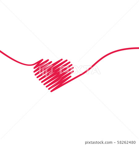 Hand painted red heart. One line. Hand drawing... - Stock Illustration ...