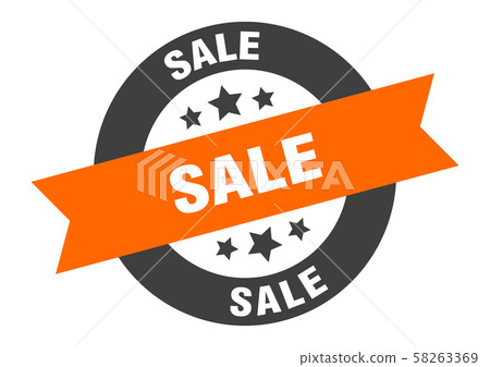 sale sign. sale orange-black round ribbon sticker - Stock Illustration ...