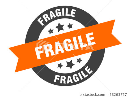 fragile sign. fragile orange-black round ribbon - Stock Illustration ...