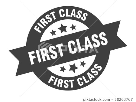 first class sign. first class black round ribbon - Stock Illustration ...