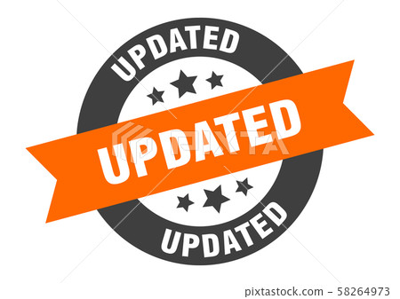 updated sign. updated orange-black round ribbon - Stock Illustration ...
