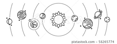Planet line icons. Cosmos objects and solar... - Stock Illustration ...