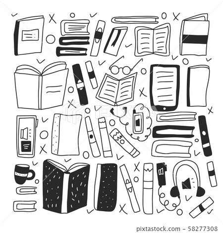 Set of books in doodle style. Vector illustration. - Stock Illustration ...