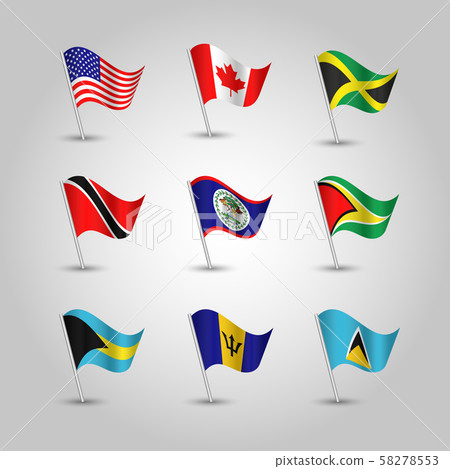 vector set of waving nine flags anglo american - Stock Illustration ...
