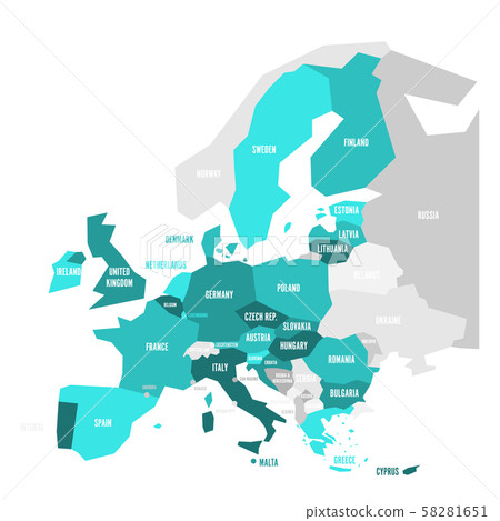 Political map of Europe with turquoise blue... - Stock Illustration ...