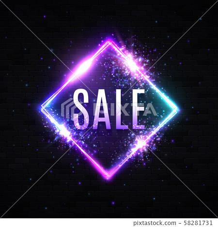 Sale Light 3d neon square discount sign on black. - Stock Illustration ...
