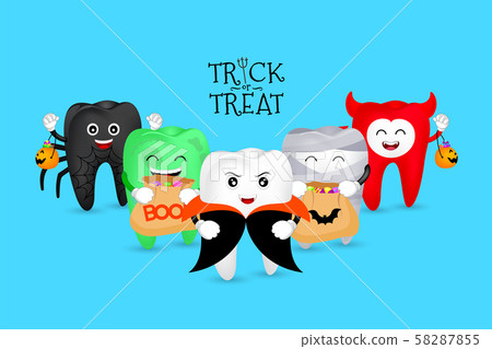 Cartoon spooky tooth with candies. - Stock Illustration [58287855] - PIXTA