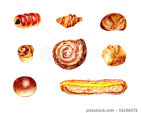 Bread set drawn with colored pencils - Stock Illustration [58296878 ...