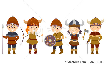 Stickman Kids Viking Outfit Illustration - Stock Illustration [58297106 ...