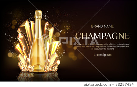 Champagne bottle with gold crystal grains banner - Stock Illustration ...