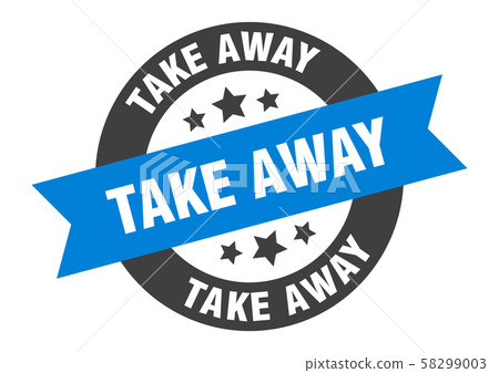 take away sign. take away blue-black round ribbon - Stock Illustration ...