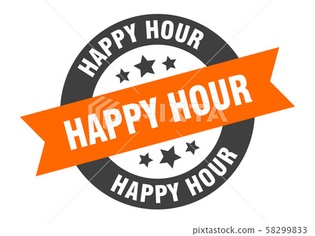 happy hour sign. happy hour orange-black round-插圖素材 [58299833] - PIXTA圖庫