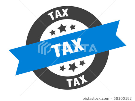 tax sign. tax blue-black round ribbon sticker - Stock Illustration ...