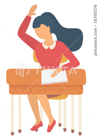 Girl Sitting at Table with Notebook, School Vector - Stock Illustration ...