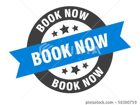 book now sign. book now blue-black round ribbon - Stock Illustration ...