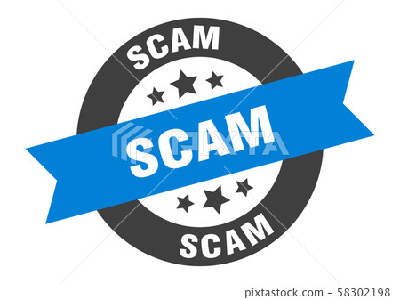 scam sign. scam blue-black round ribbon sticker - Stock Illustration ...
